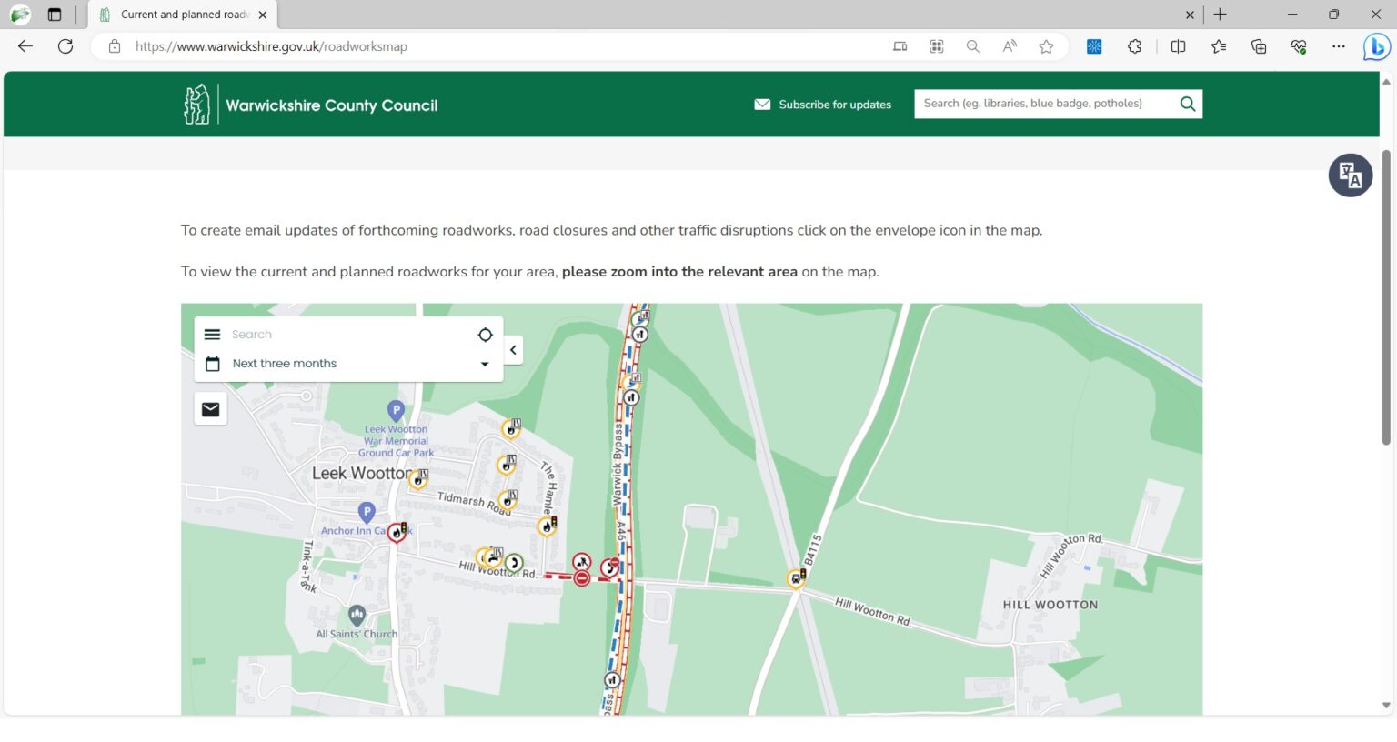 Warwickshire Roadworks Map – Leek Wootton and Guys Cliffe Parish Council