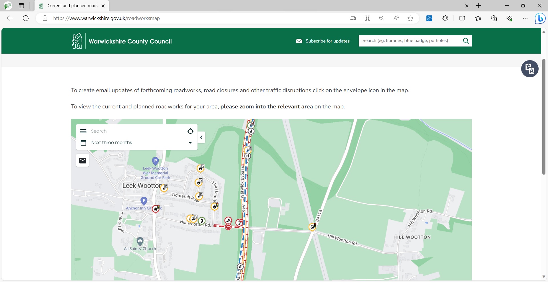 Warwickshire Roadworks Map – Leek Wootton and Guys Cliffe Parish Council